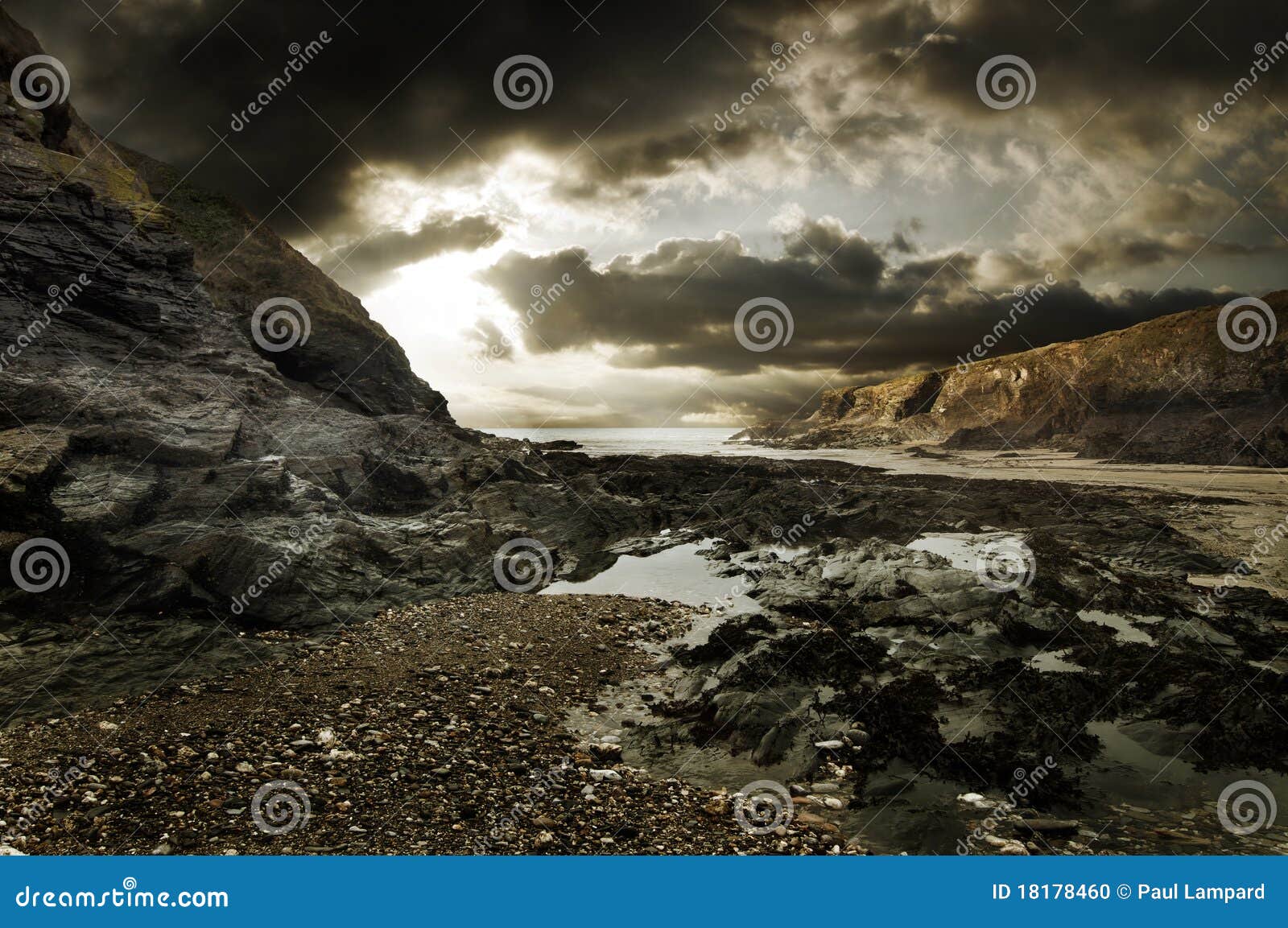 Dramatic Rocky Beach Landscape Stock Photo - Image of surf, cliffs ...