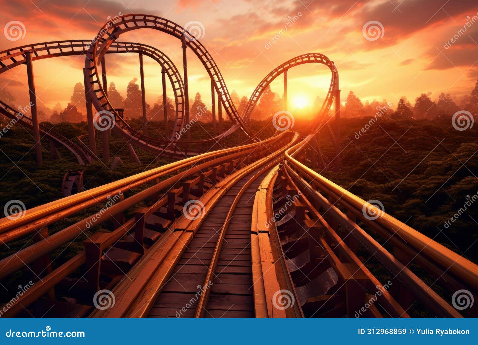 Dramatic Roller Coaster Sunset. Generate Ai Stock Image - Image of loop ...