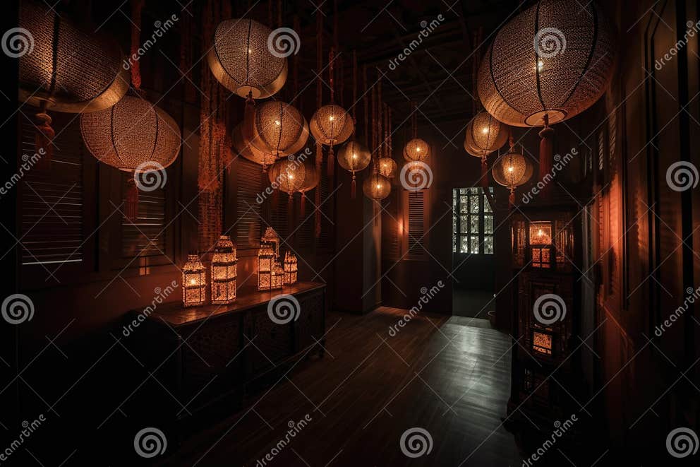 Dramatic Room, with Unique Lighting and Shadows Created by Hanging ...