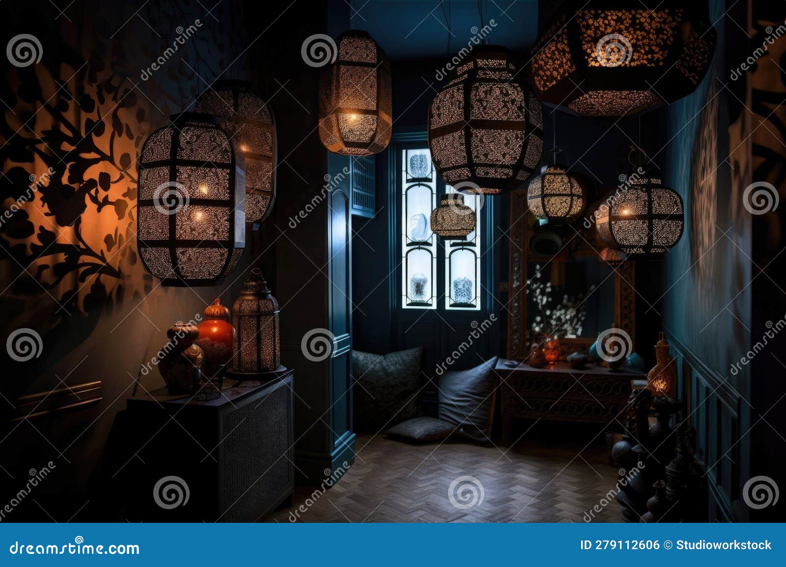 Dramatic Room, with Unique Lighting and Shadows Created by Hanging ...