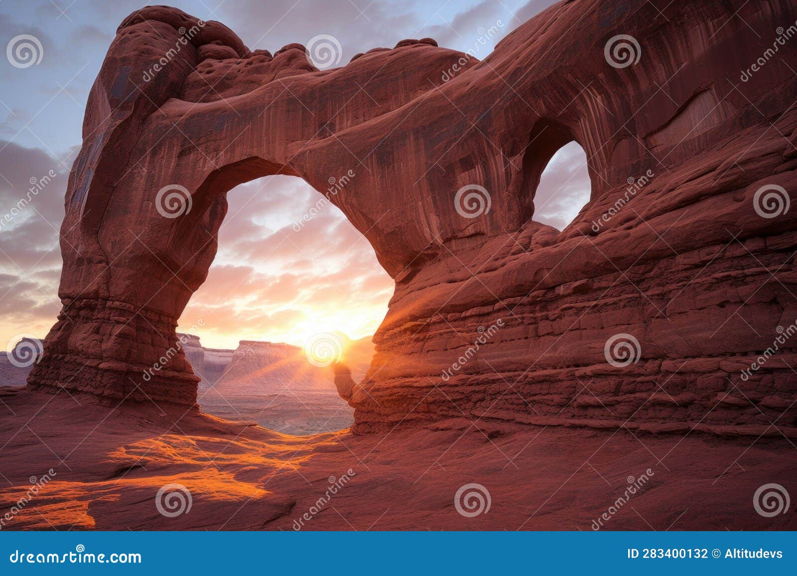 Dramatic Sandstone Arch with Glowing Sunset Stock Photo - Image of ...