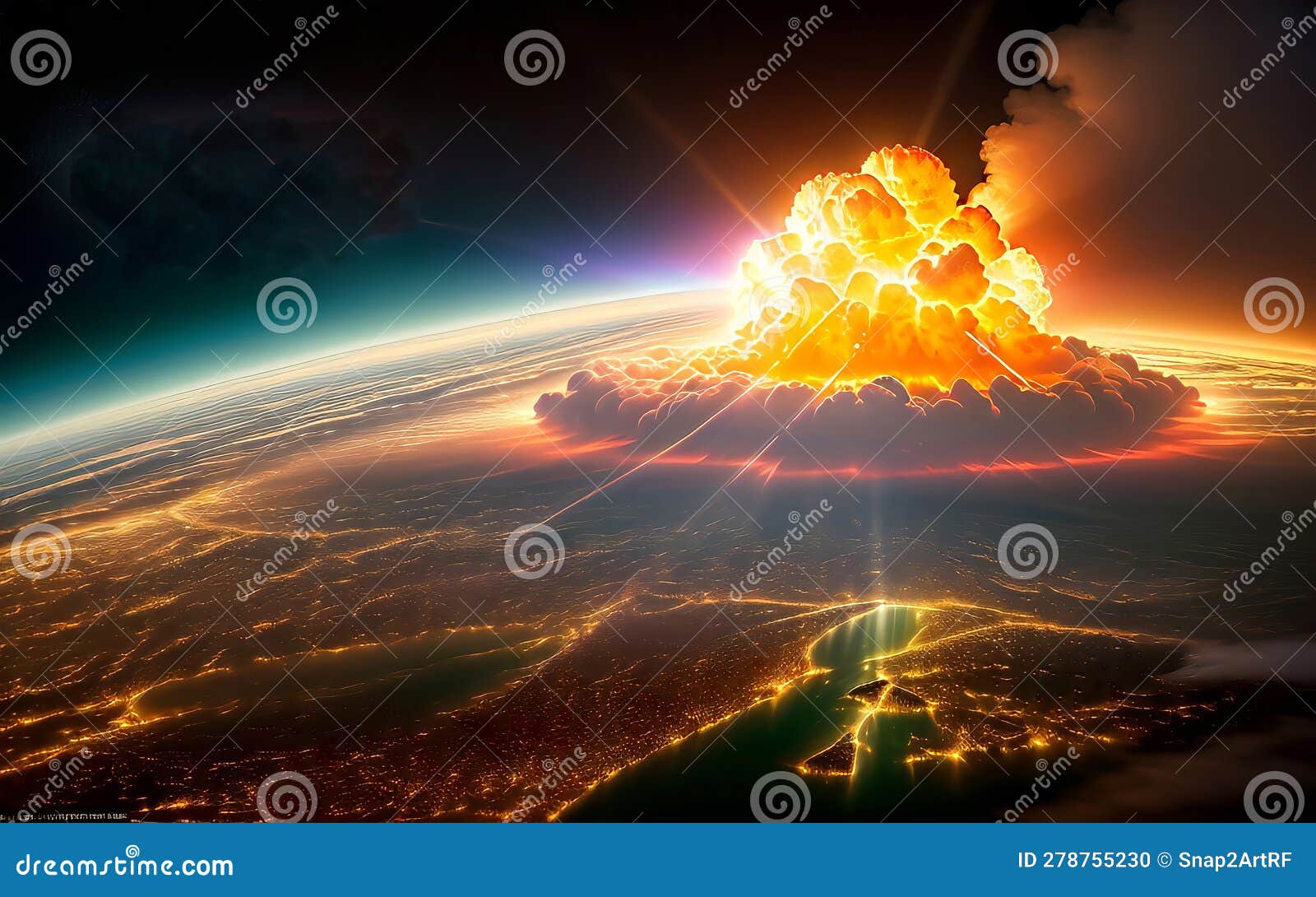 Dramatic Satellite Aerial Image of Massive Explosion Destroying City at ...