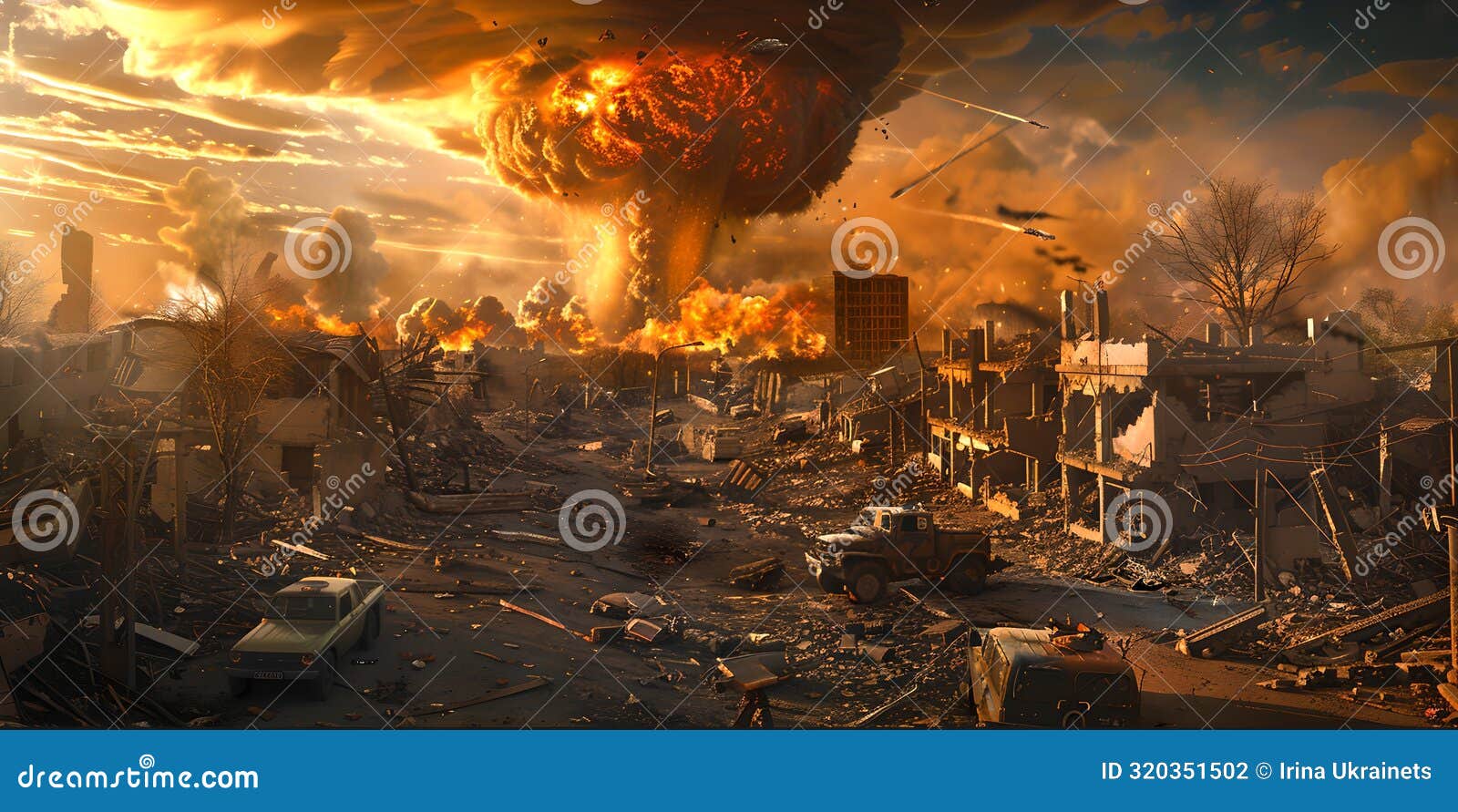 Apocalyptic Landscape with a Massive Explosion in the Background ...