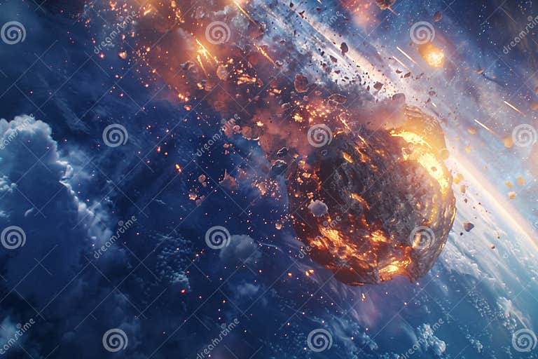 A Dramatic Scene of an Asteroid Exploding in the Earths Atmosphere a ...