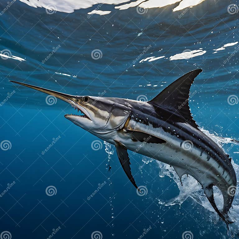 Dramatic Scene: Atlantic Blue Marlin Breaking the Surface of the Ocean ...