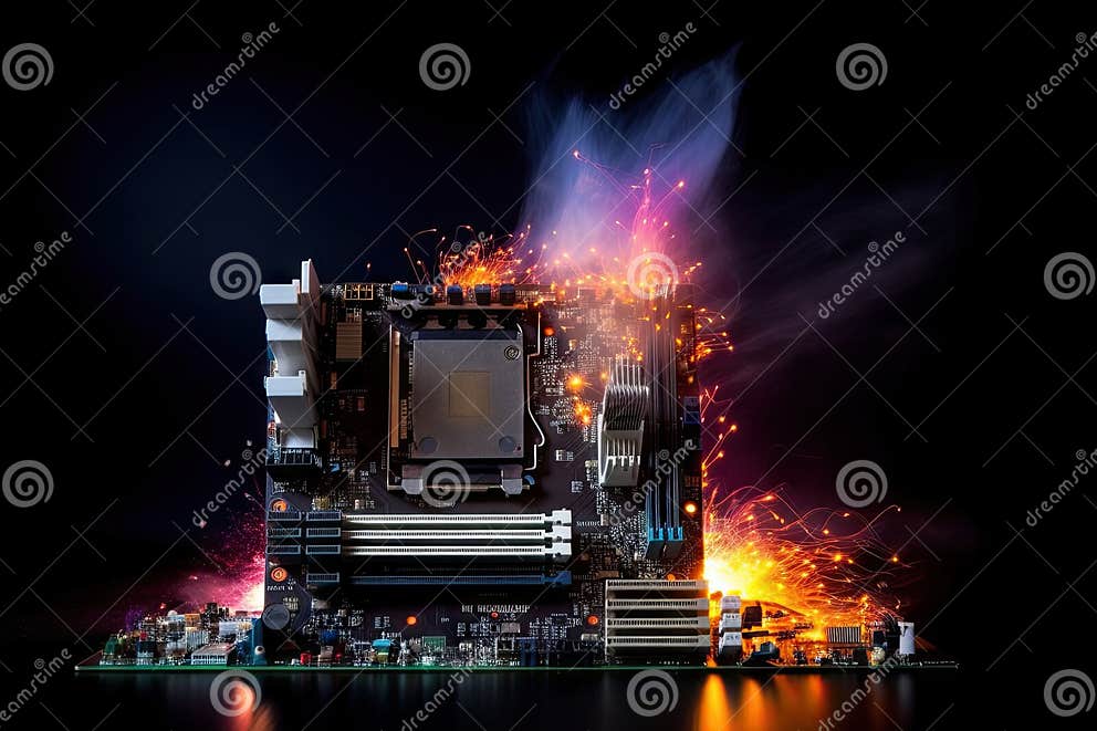 Dramatic Scene of Computer Components Undergoing Intense Overclocking ...