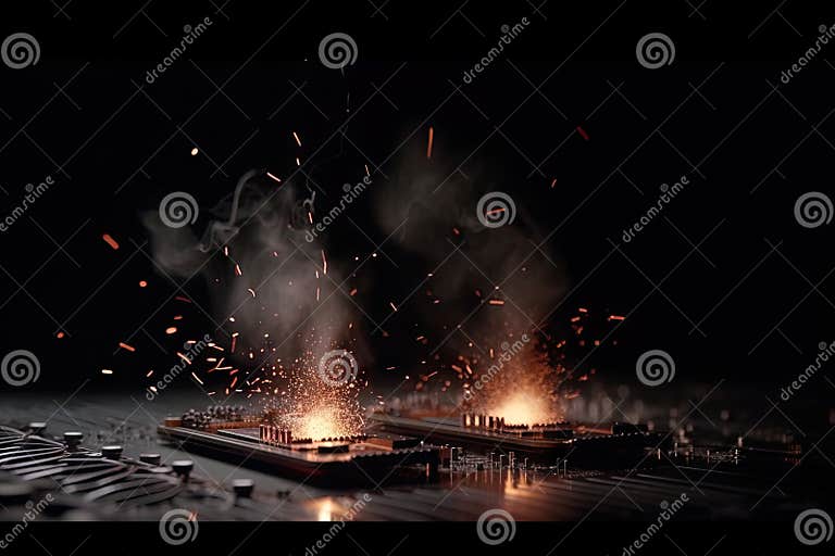 Dramatic Scene of Computer Components Undergoing Intense Overclocking ...