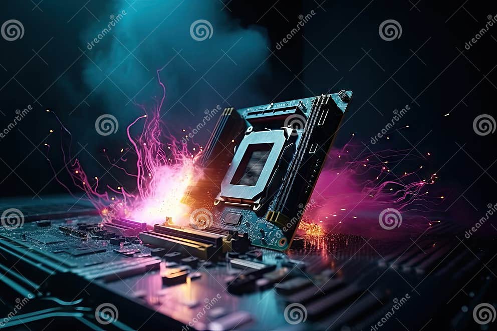 Dramatic Scene of Computer Components Undergoing Intense Overclocking ...