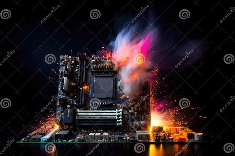 Dramatic Scene of Computer Components Undergoing Intense Overclocking ...