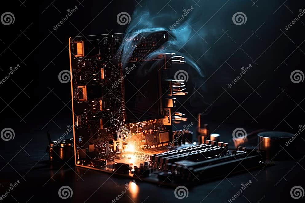 Dramatic Scene of Computer Components Undergoing Intense Overclocking ...