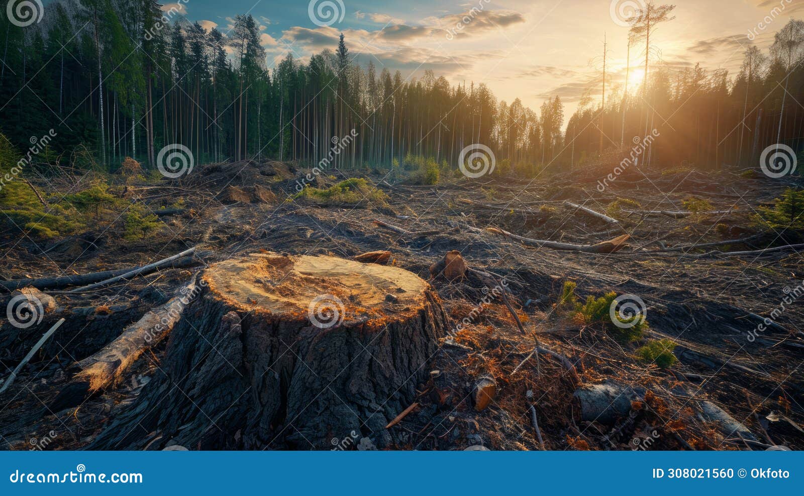 A Dramatic Scene of Deforestation with a Large, Freshly Cut Log in the ...