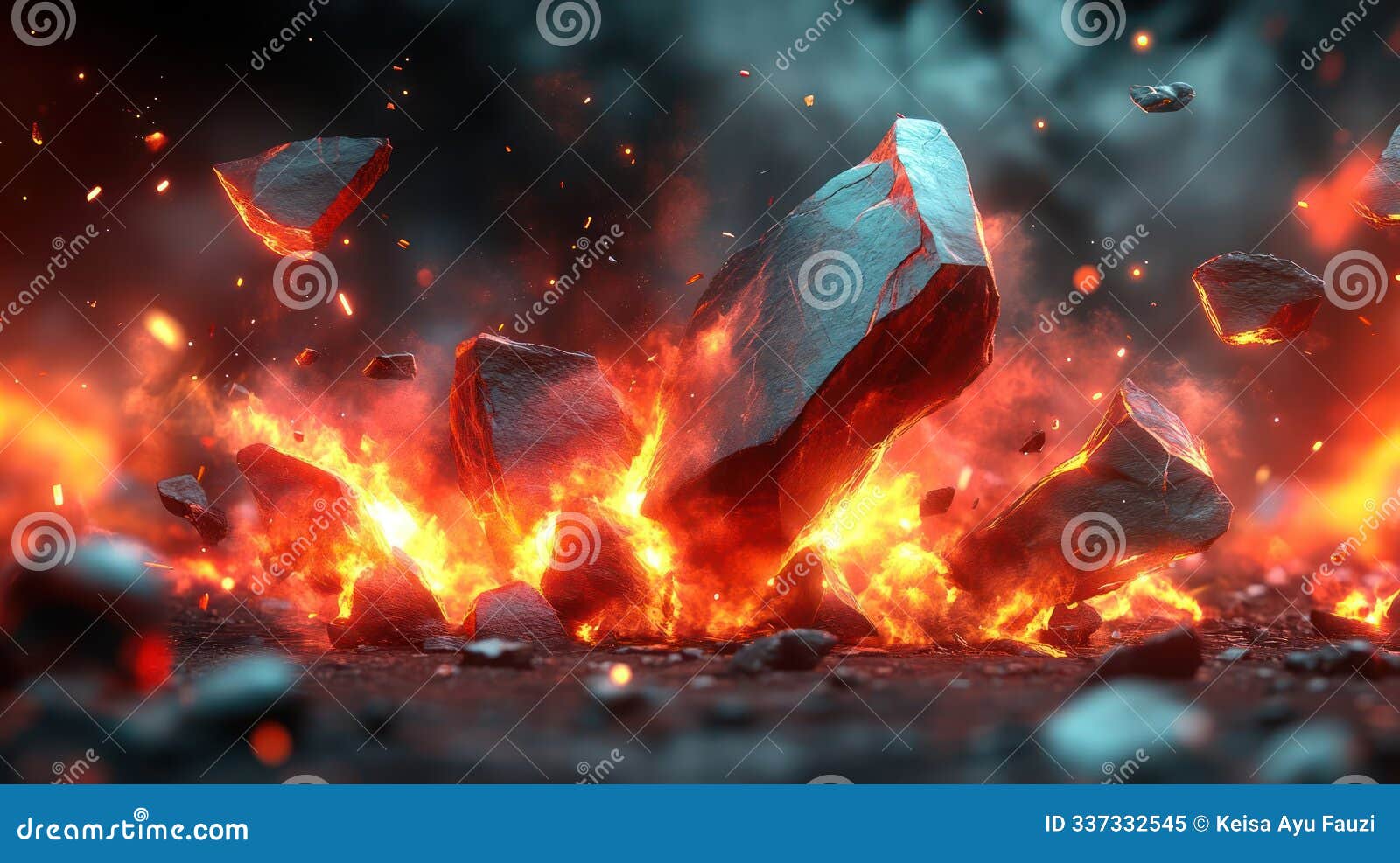 A Dramatic Scene of Erupting Rocks and Lava, Showcasing Volcanic ...
