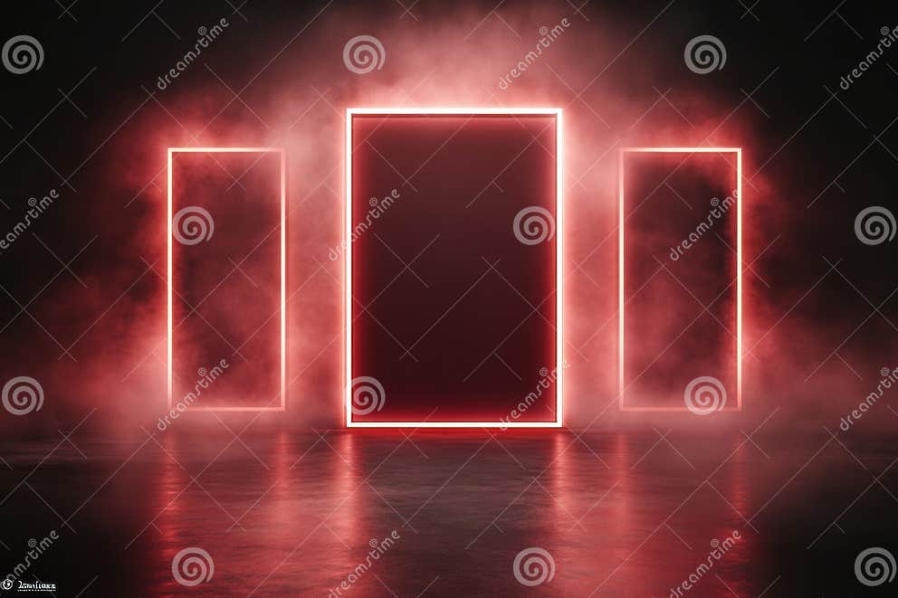 A Dramatic Scene Featuring Glowing Red Frames Against a Dark Background ...
