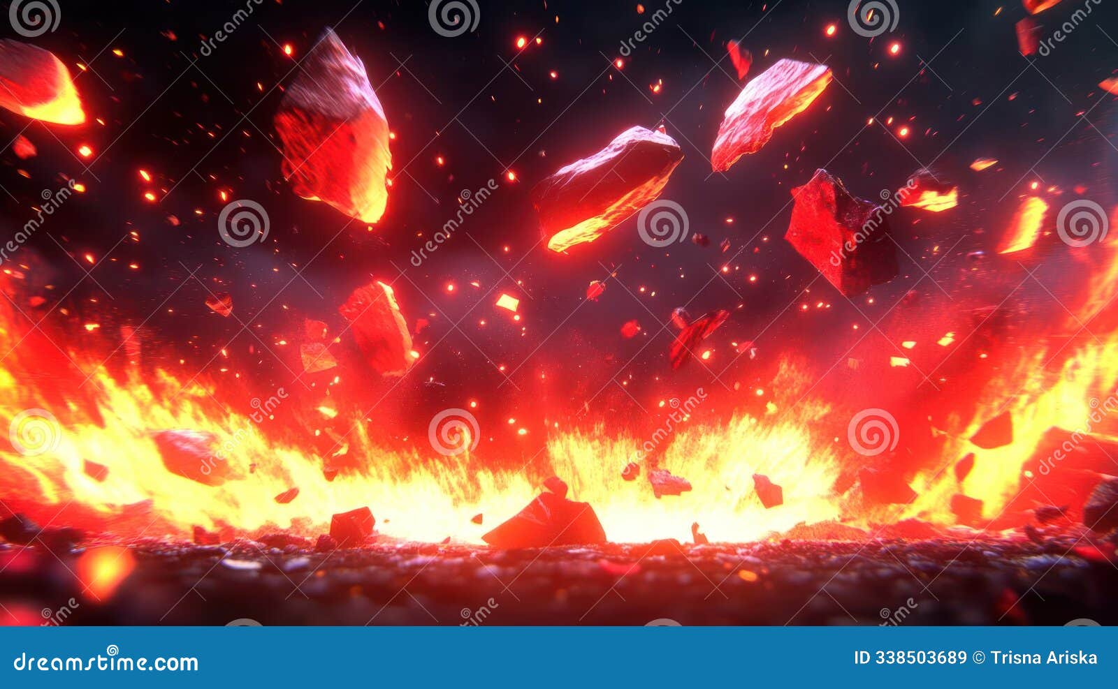 A Dramatic Scene of Fiery Lava and Floating Rocks, Depicting Volcanic ...