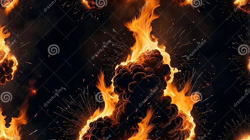 A Dramatic Scene of Fire and Smoke Blending Seamlessly with Sparks ...