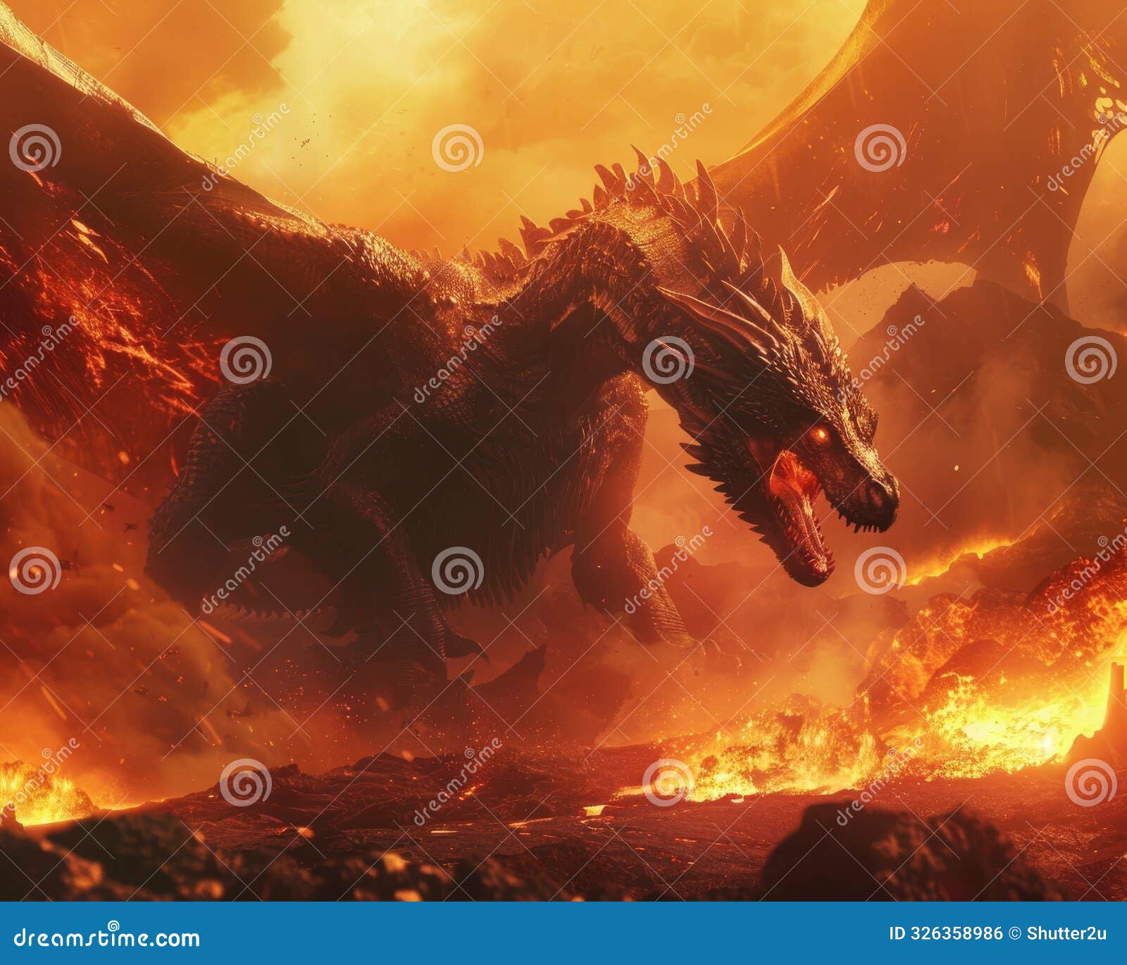 Dramatic Scene Of Two Fierce Dinosaurs Clashing In A Prehistoric ...