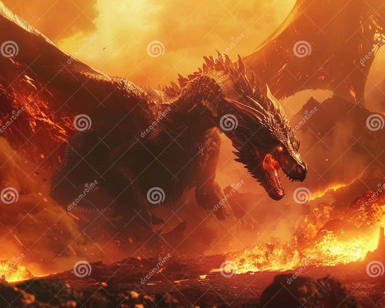 A Dramatic Scene of a Mighty Dragon Emerging from a Volcanic Caldera ...