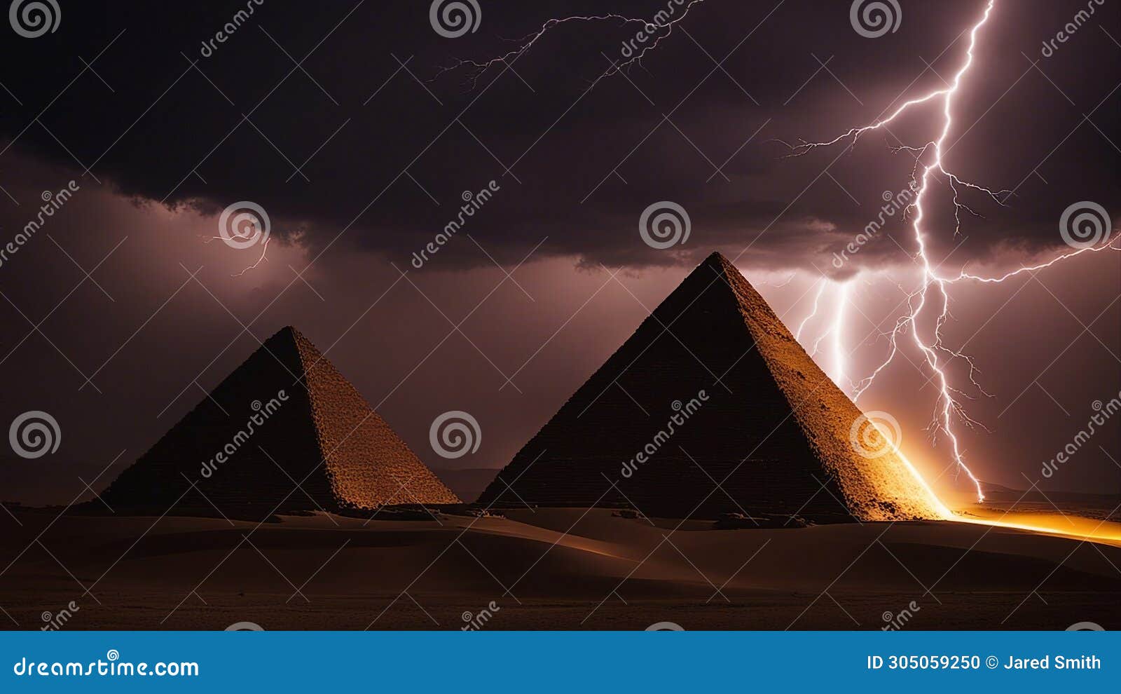 A Dramatic Scene of a Pyramid and Lightning, Creating a Contrast of ...