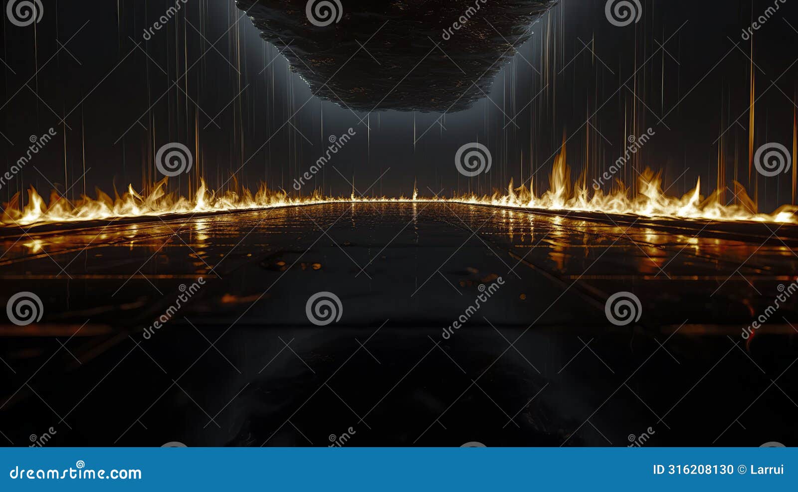 A Dramatic Scene with Rain and Fires Burning on the Ground, Showcasing ...