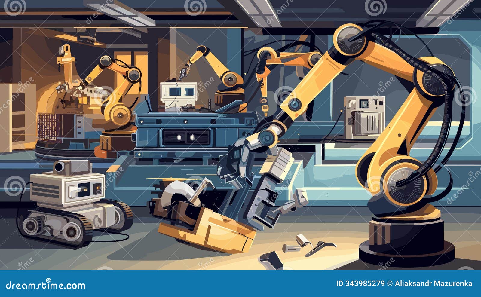 A Dramatic Scene of a Robotic Arm Performing a Repair while Other ...