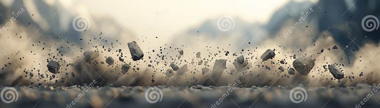 Dramatic Scene of Rocks Exploding into the Air Against a Blurred ...