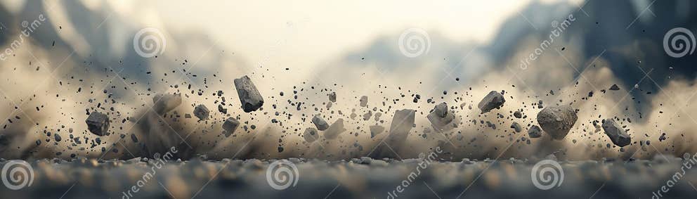 Dramatic Scene of Rocks Exploding into the Air Against a Blurred ...