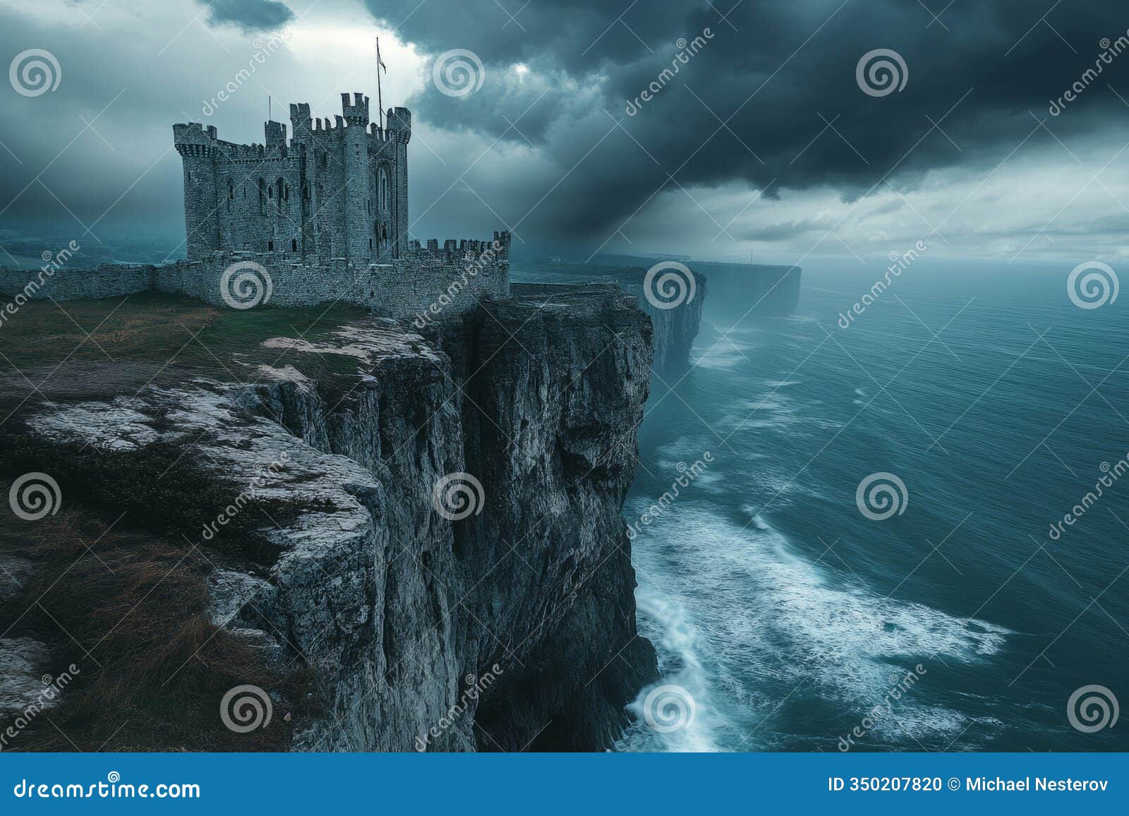 Dramatic Scenery of Castle on a Cliff Edge during a Storm Stock Photo ...