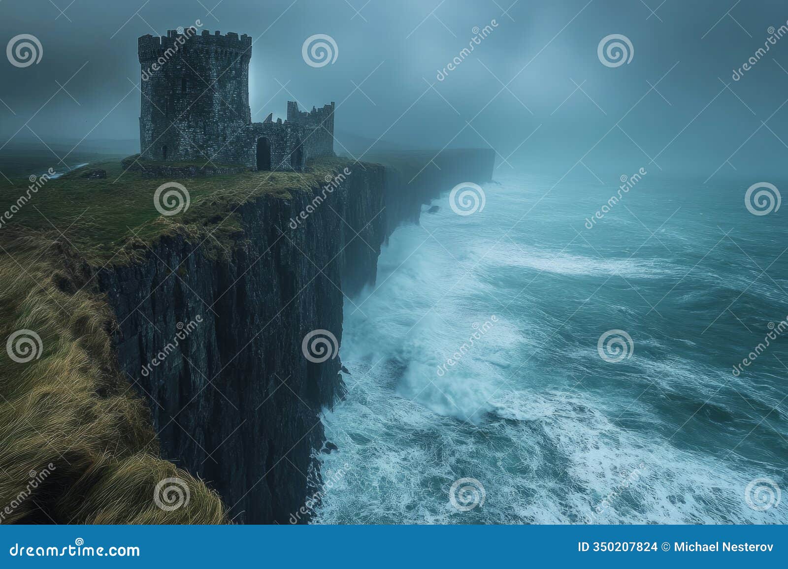 Dramatic Scenery of Castle on a Cliff Edge during a Storm Stock Photo ...