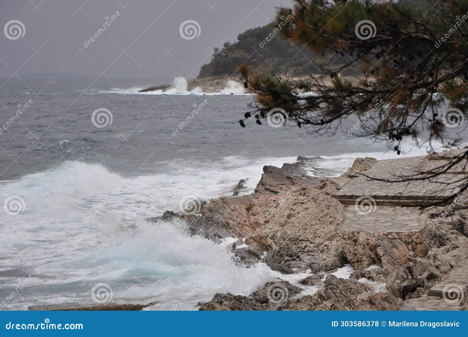 Dramatic Seascape. Storm in the Ocean, Big Waves Hitting the Rocks ...