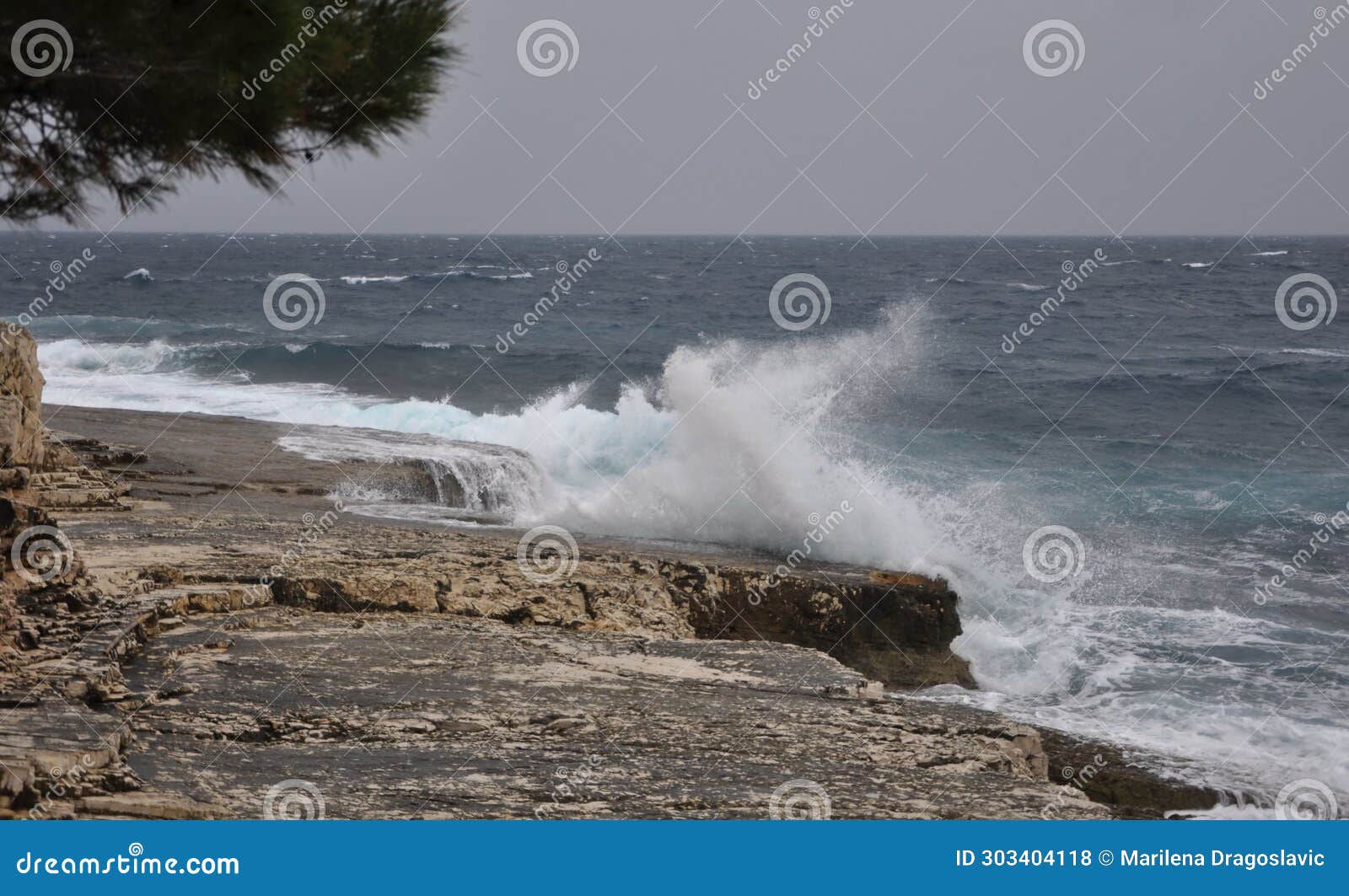 Dramatic Seascape. Storm in the Ocean, Big Waves Hitting the Rocks. Big ...