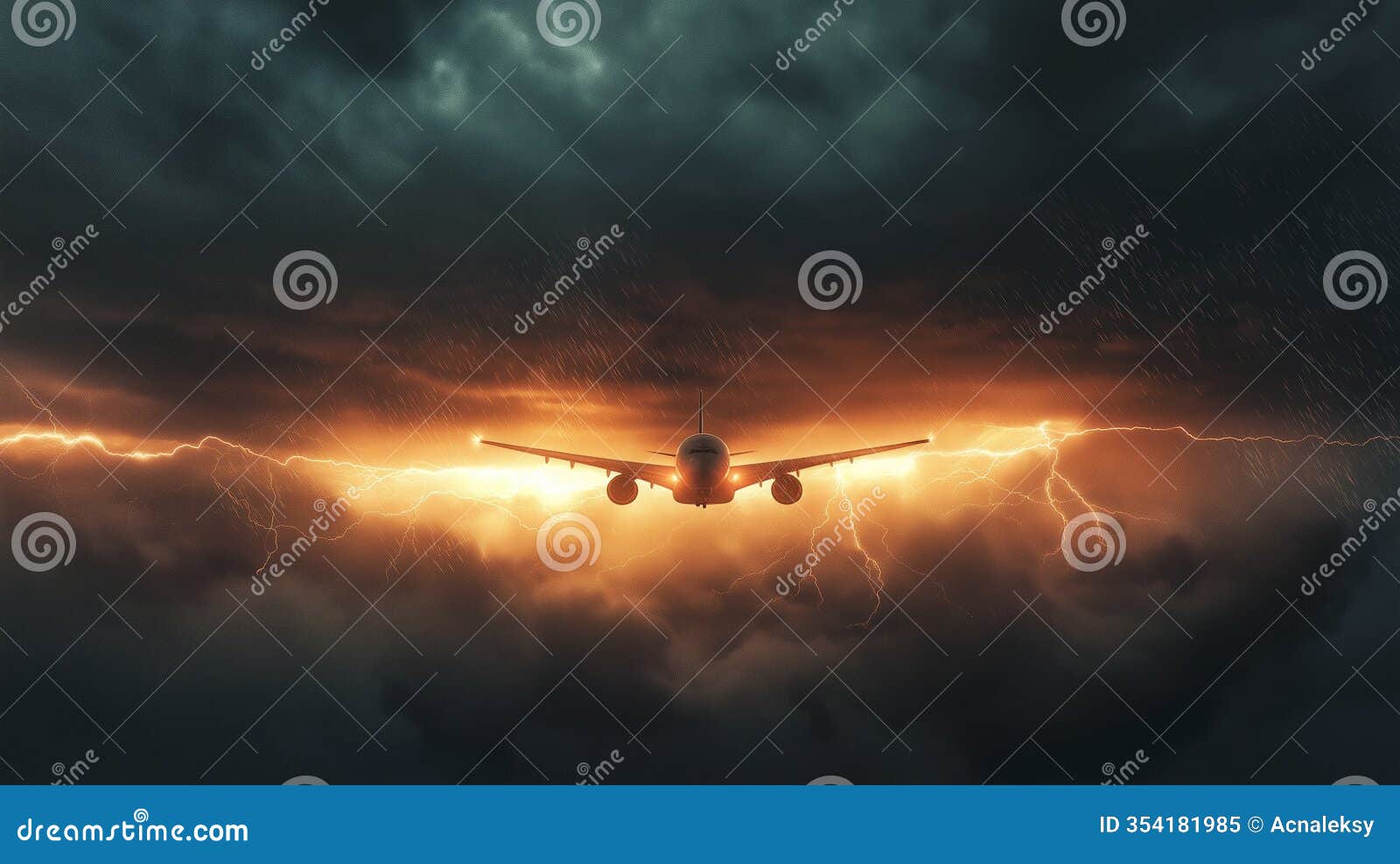 Dramatic Shot of a Plane Flying through a Lightning Storm Stock Image ...