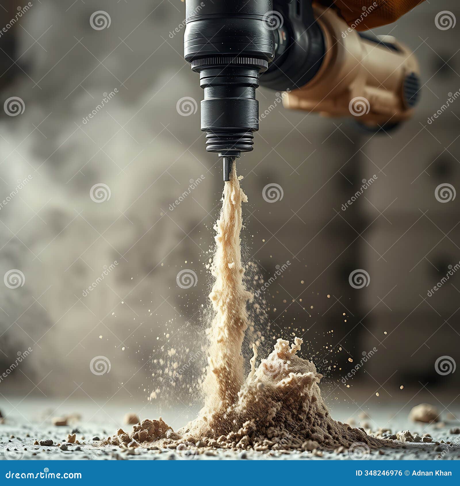 A Dramatic Shot of a Powerful Hammer Drill Breaking through Concrete ...