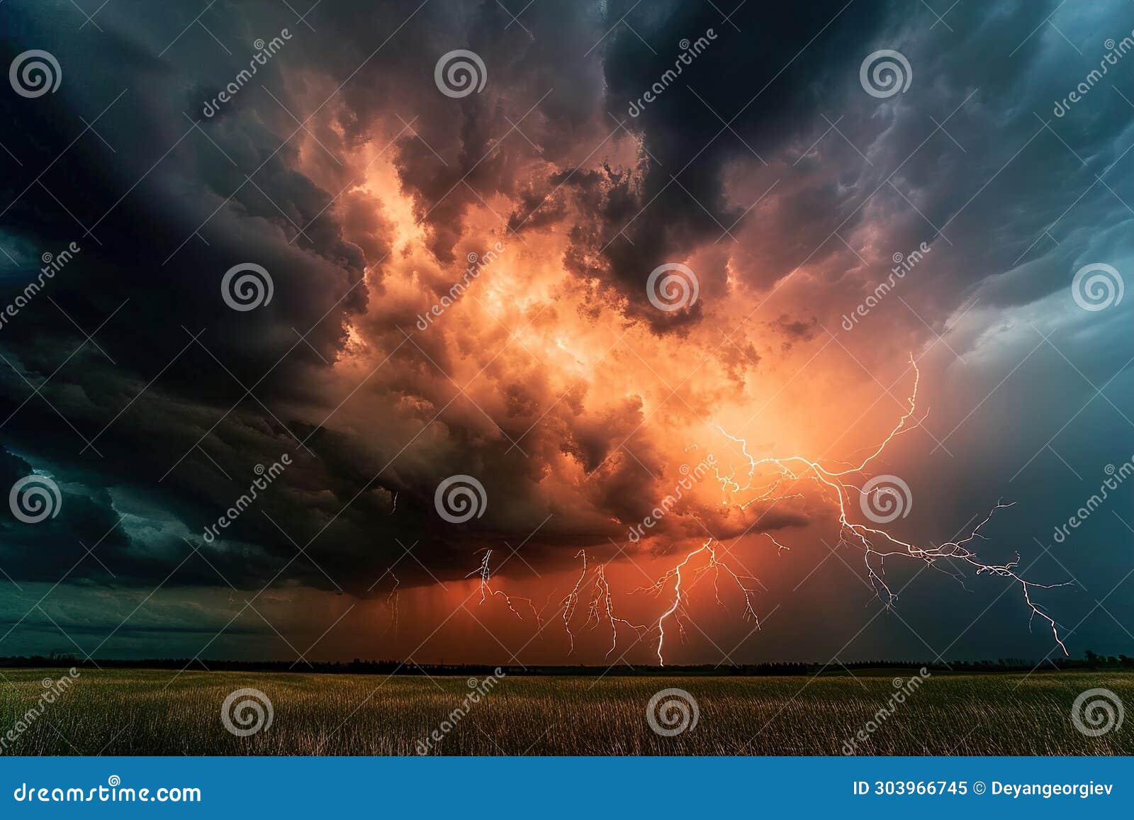 Dramatic Shot of Thunderstorms with Lightning in the Nature Stock ...