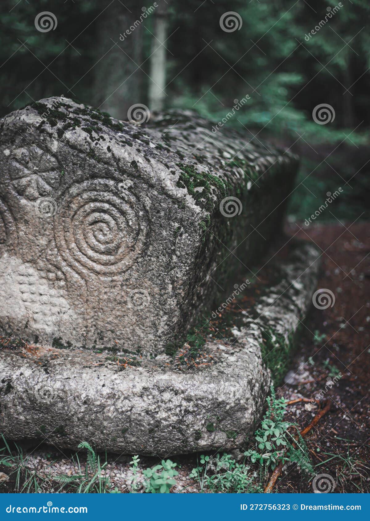 Dramatic Shot of a Weathered and Old Gravestone Near the Forest Stock ...