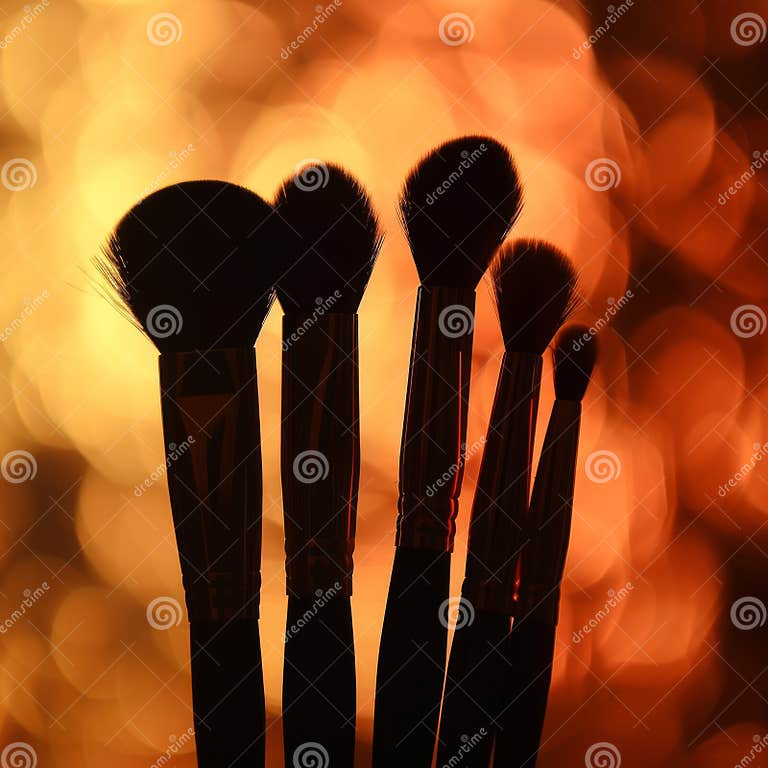 Dramatic Silhouette of Makeup Brushes Against a Radiant Background ...