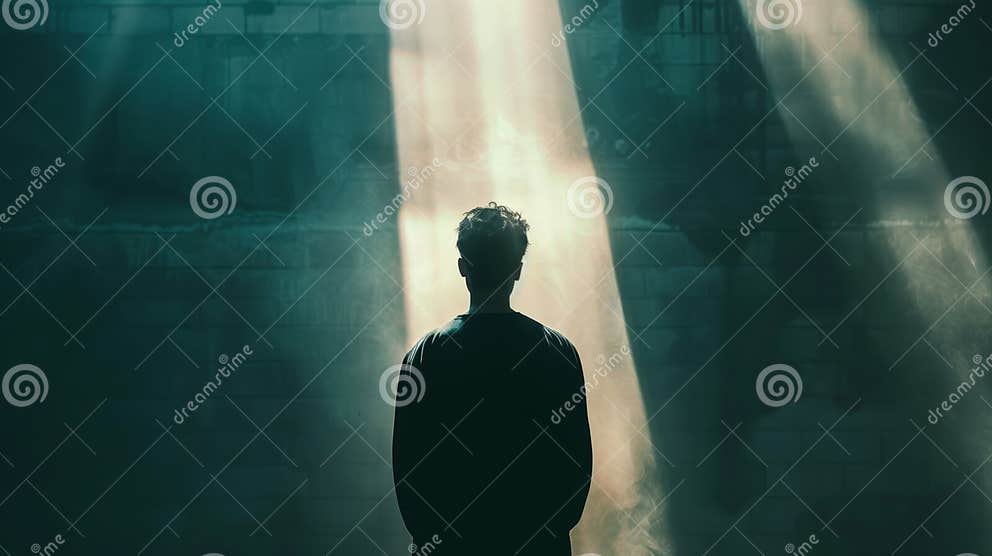 Dramatic Silhouette of a Man Standing in the Bright Light Casting a ...