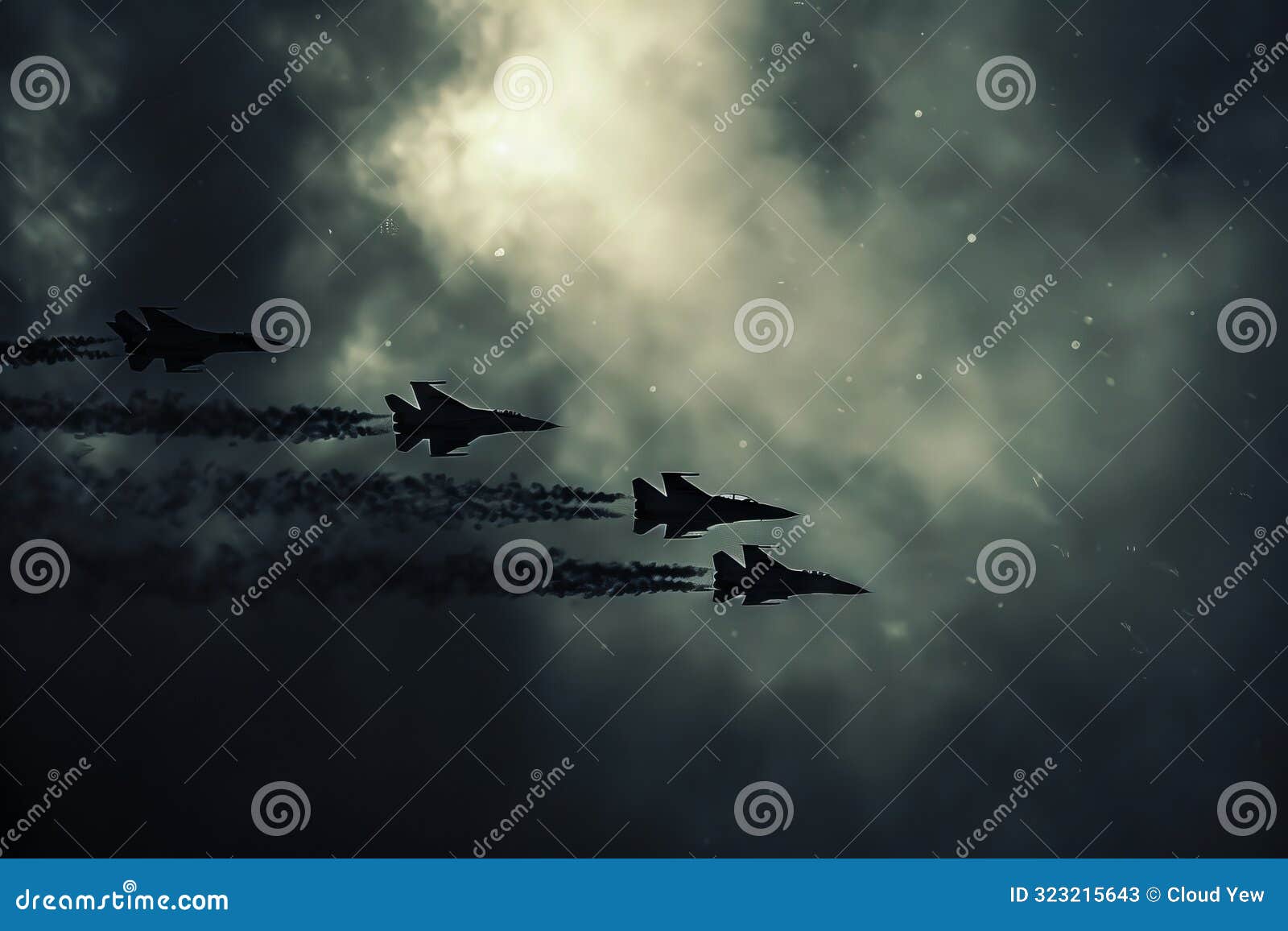 Dramatic Silhouette of a Military Jet Flying in Formation for ...