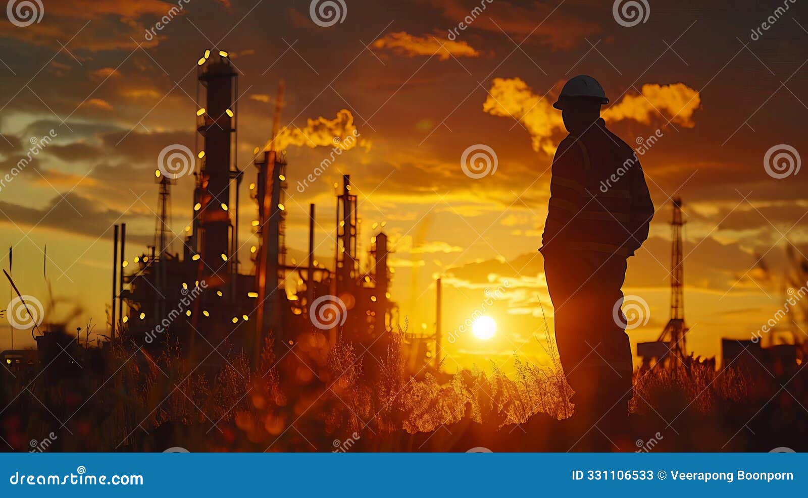 Dramatic Silhouette of Oilfield Worker, Industry Setting, Clear View ...