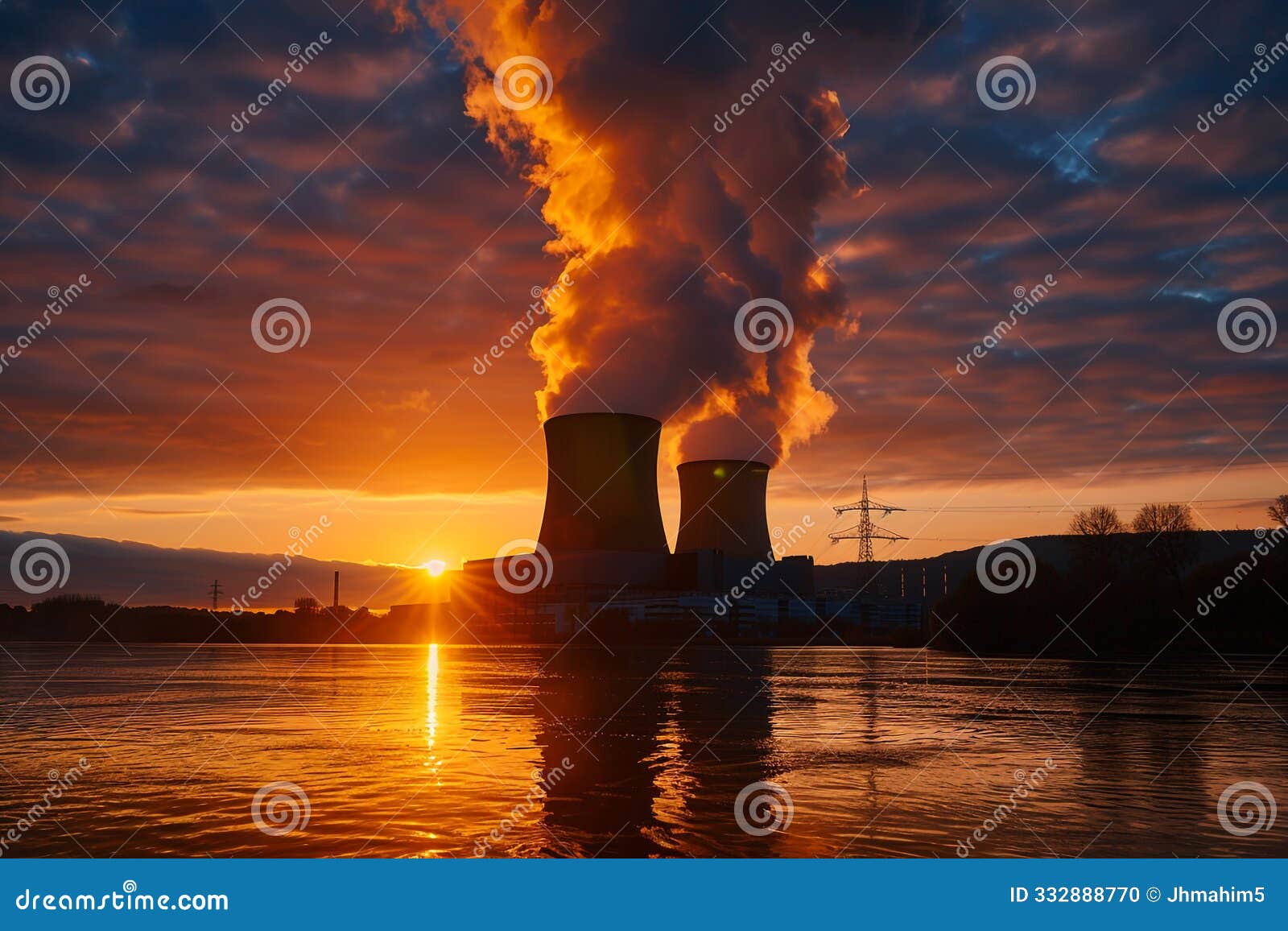A Dramatic Silhouette of a Power Station at Sunset Stock Illustration ...