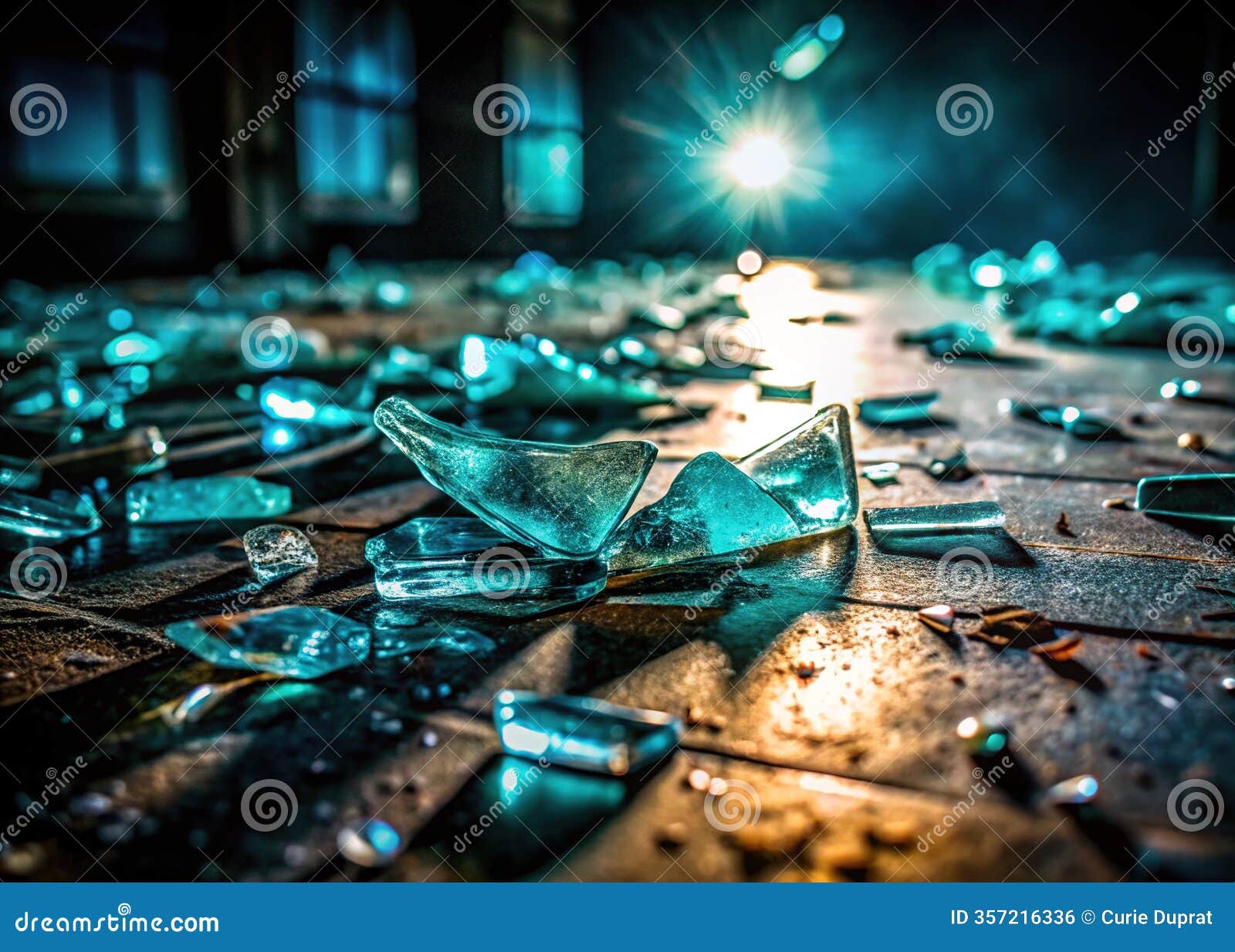 Dramatic Silhouette of Shattered Glass on a Dark Floor a LowLight ...