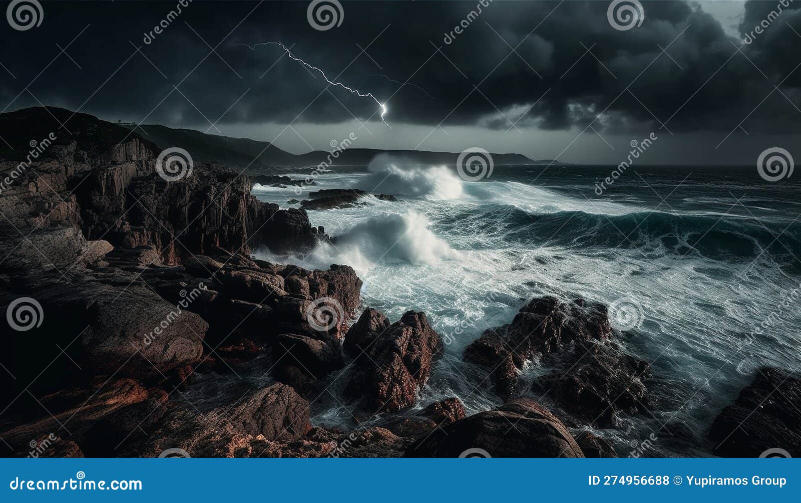 Dramatic Sky, Crashing Waves, Dangerous Cliff Edge Generated by AI ...