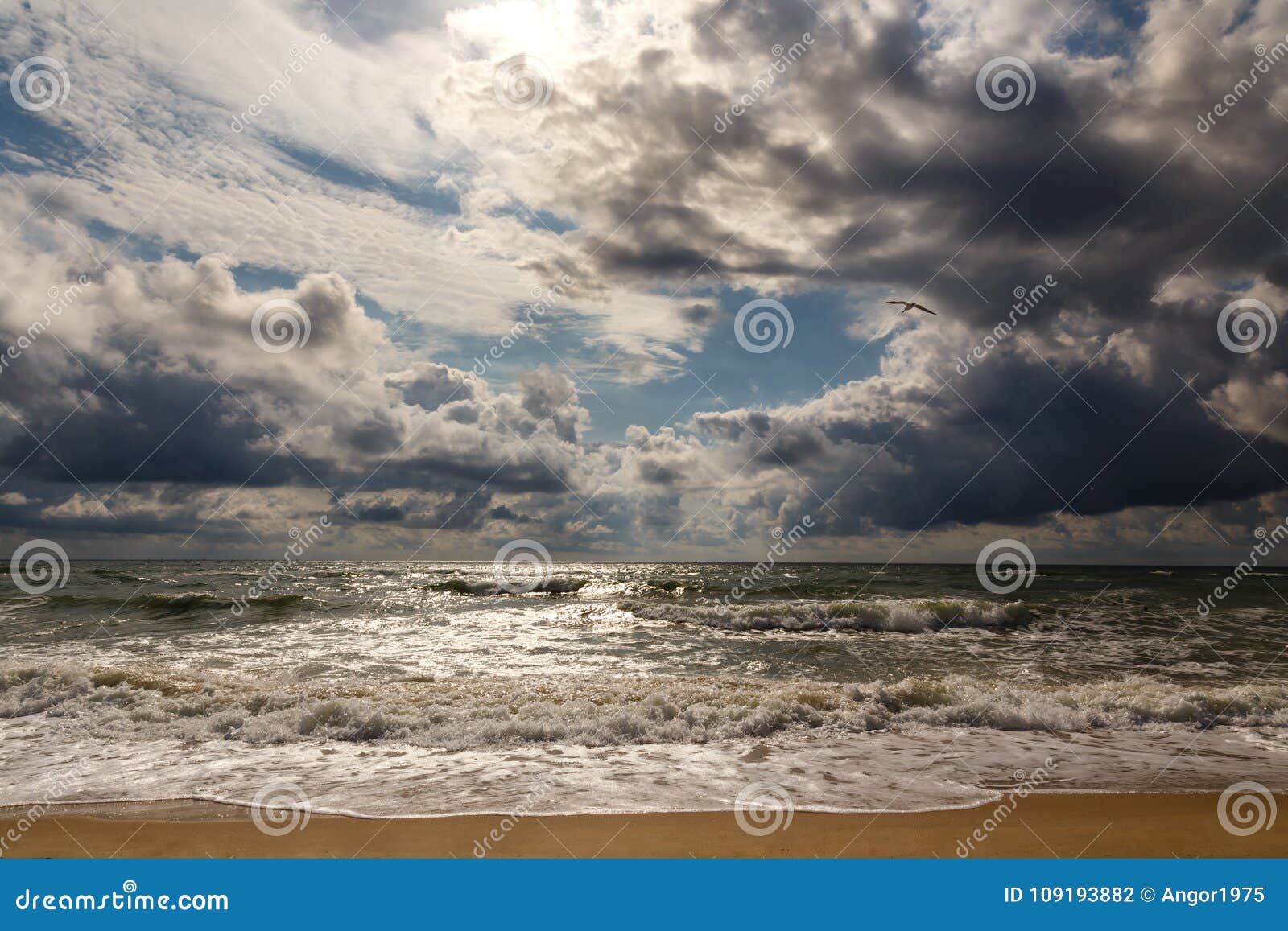 Dramatic Sky on a Morning Seascape. Storm on Sandy Sea Beach. Stock ...
