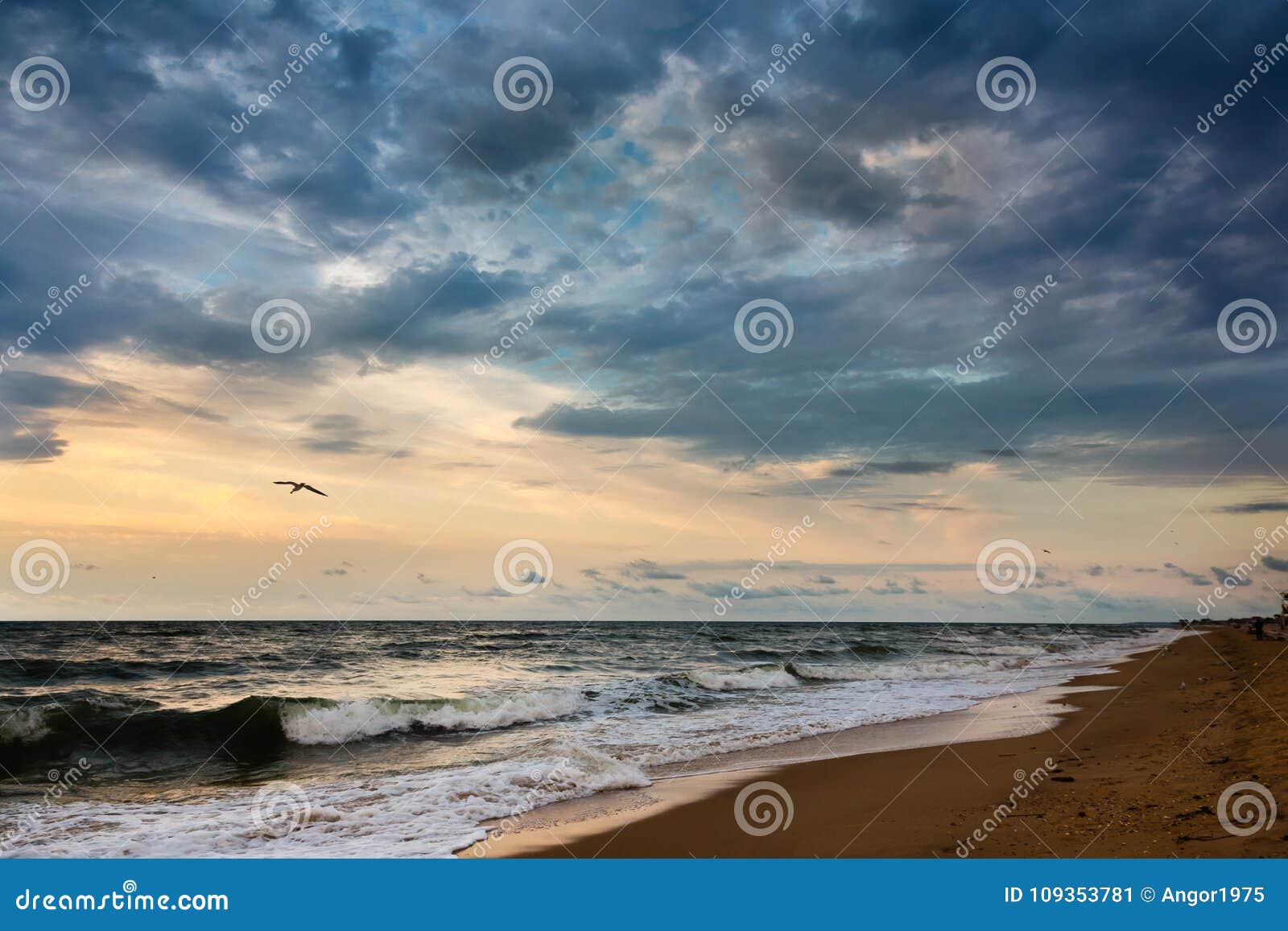 Dramatic Sky on a Morning Seascape. Storm on Sandy Sea Beach. Stock ...