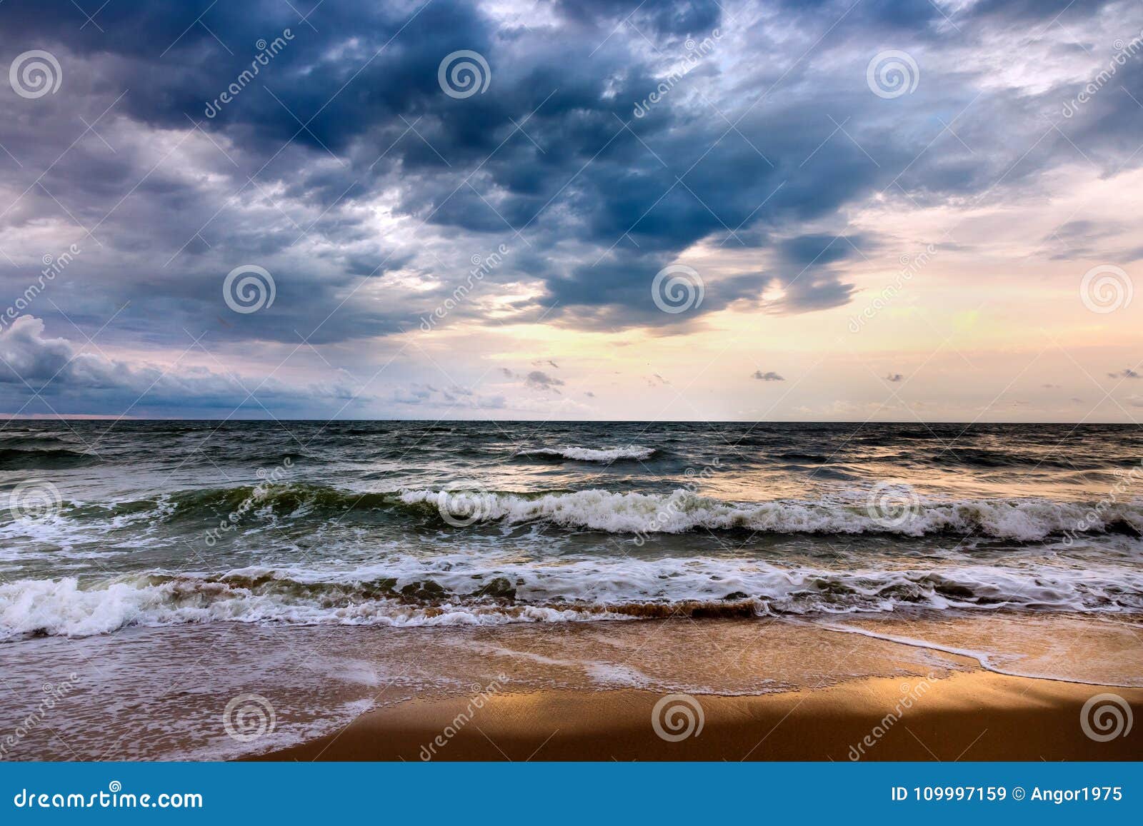 Dramatic Sky on Morning Seascape. Storm on a Sandy Sea Beach. Stock ...