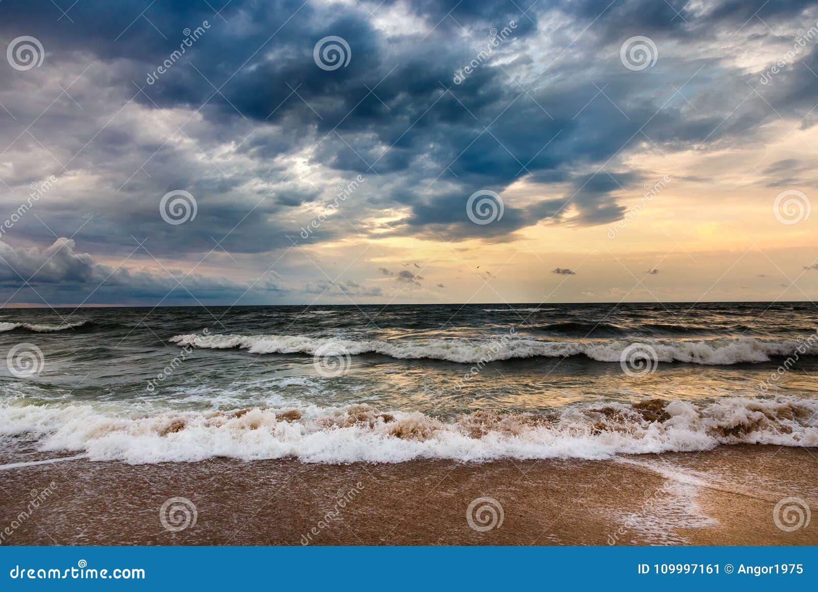 Dramatic Sky on Morning Seascape. Storm on a Sandy Sea Beach. Stock ...