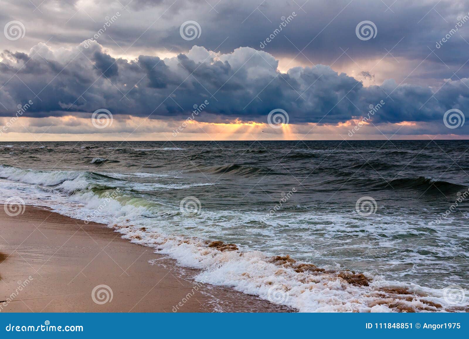 Dramatic Sky on a Morning Seascape. Storm on Sandy Sea Beach. Stock ...
