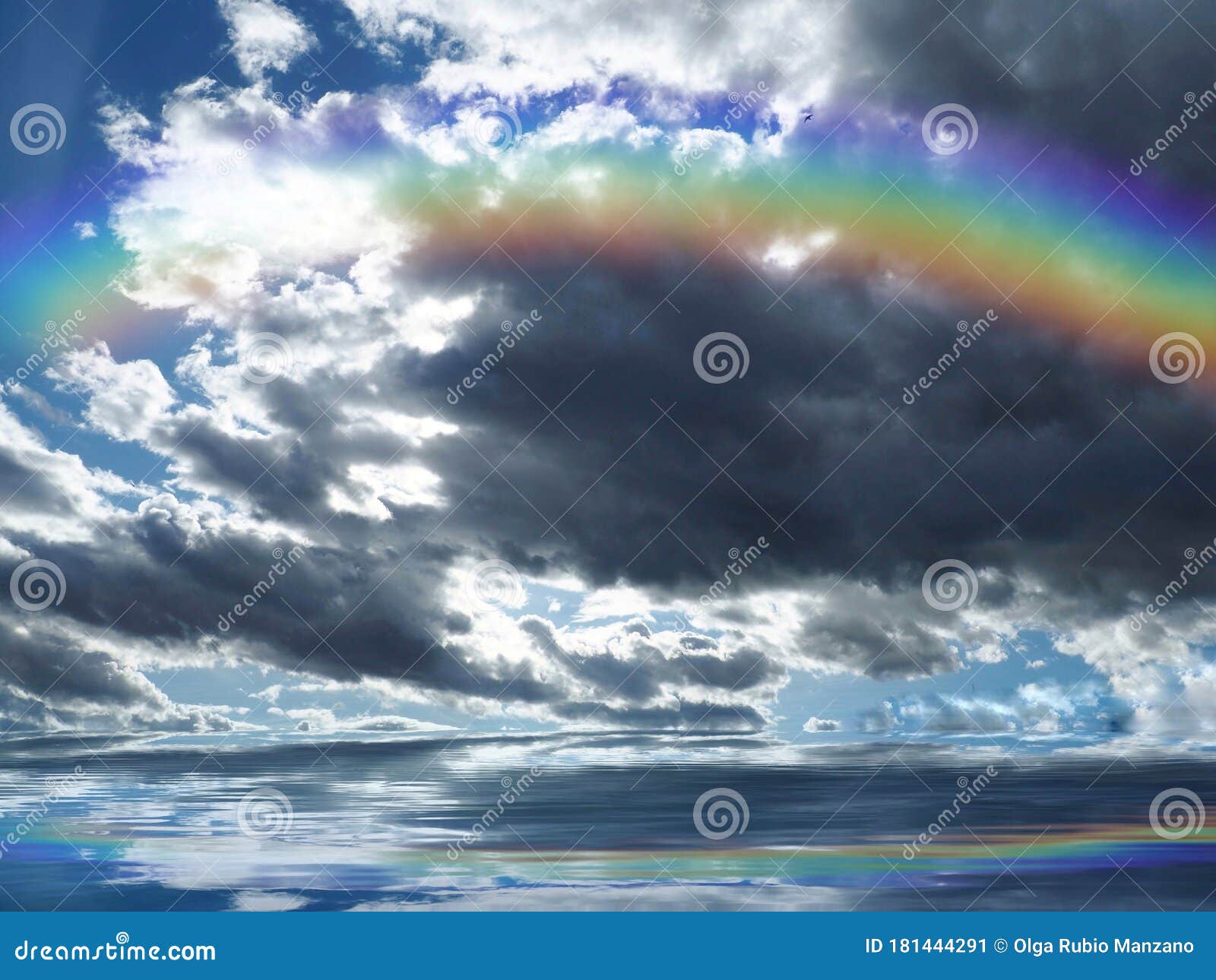 Dramatic Sky with Rainbow in Sea Reflection Stock Image - Image of ...
