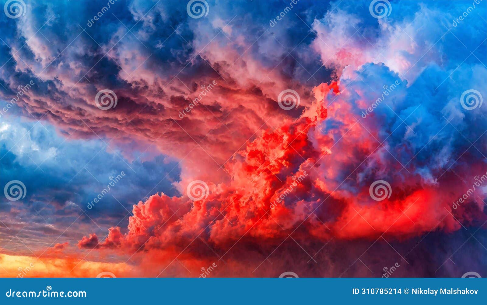 Dramatic Sky with Red and Blue Clouds at Sunset. Nature Background ...