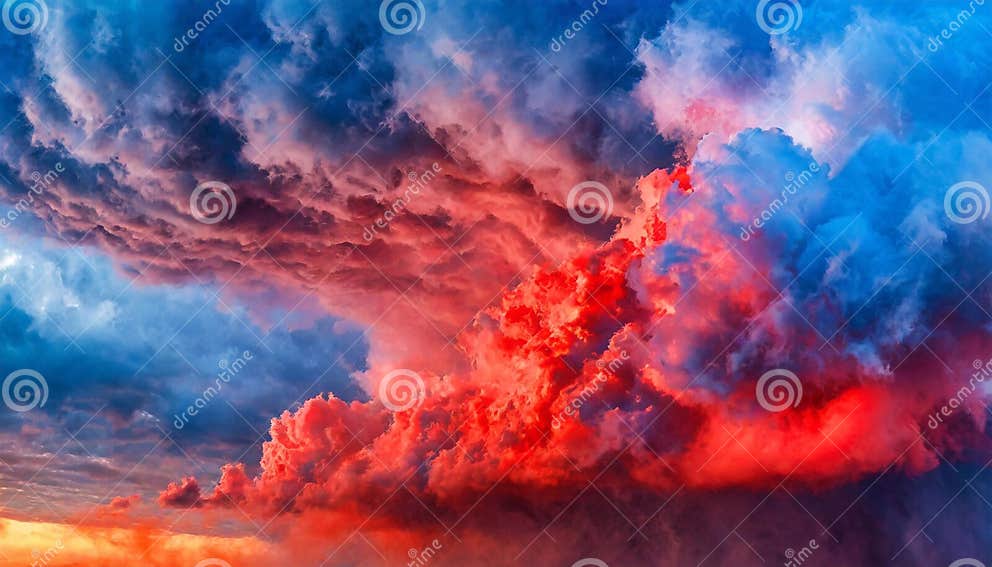 Dramatic Sky with Red and Blue Clouds at Sunset. Nature Background ...