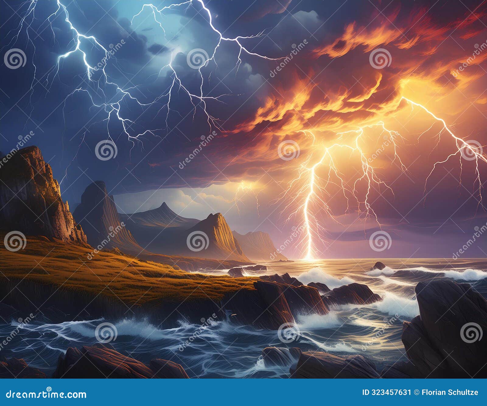 Dramatic Sky, Split Lightning Danger, Natural Power Released Outdoors ...